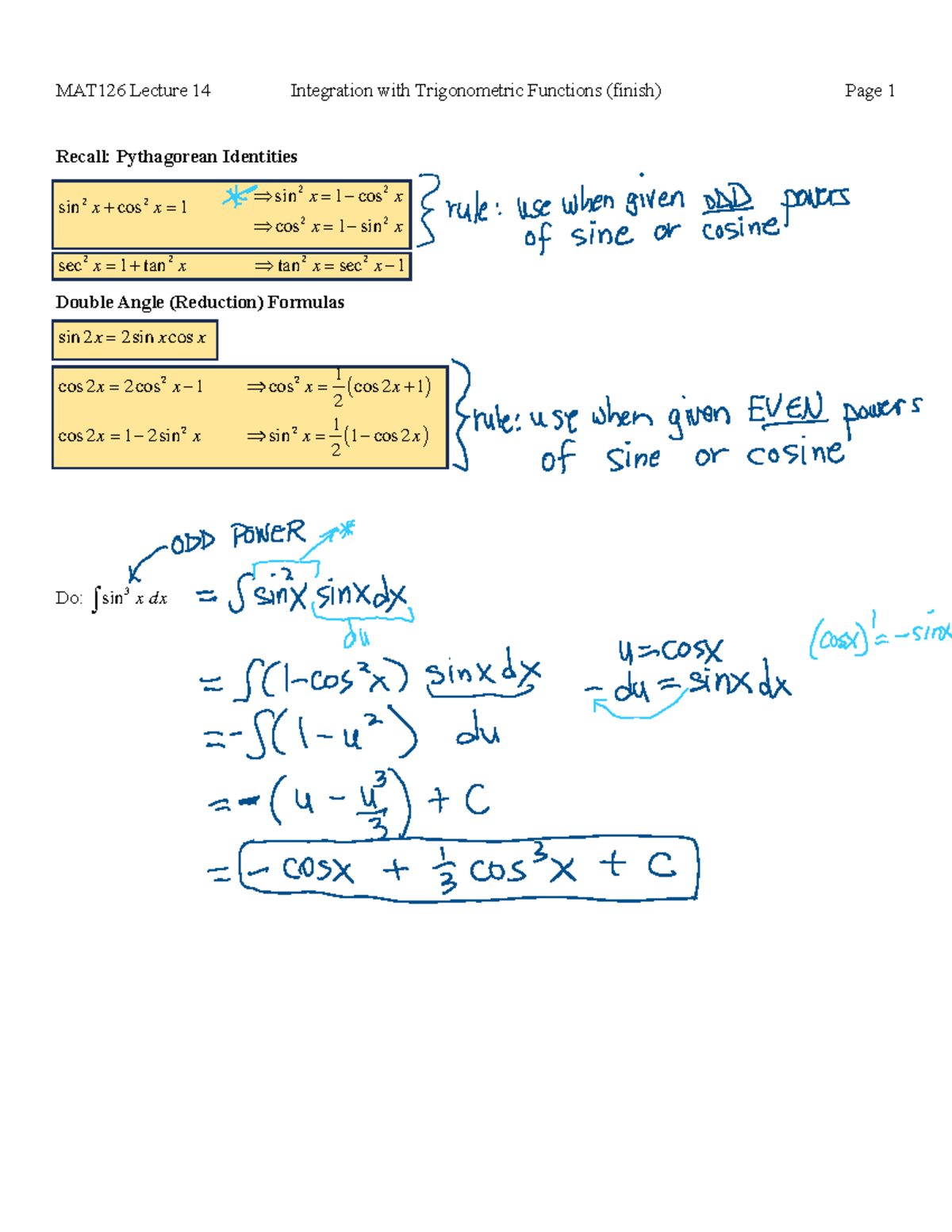MAT126 Lecture 14 - Integration with Trigonometric Functions (Complete ...