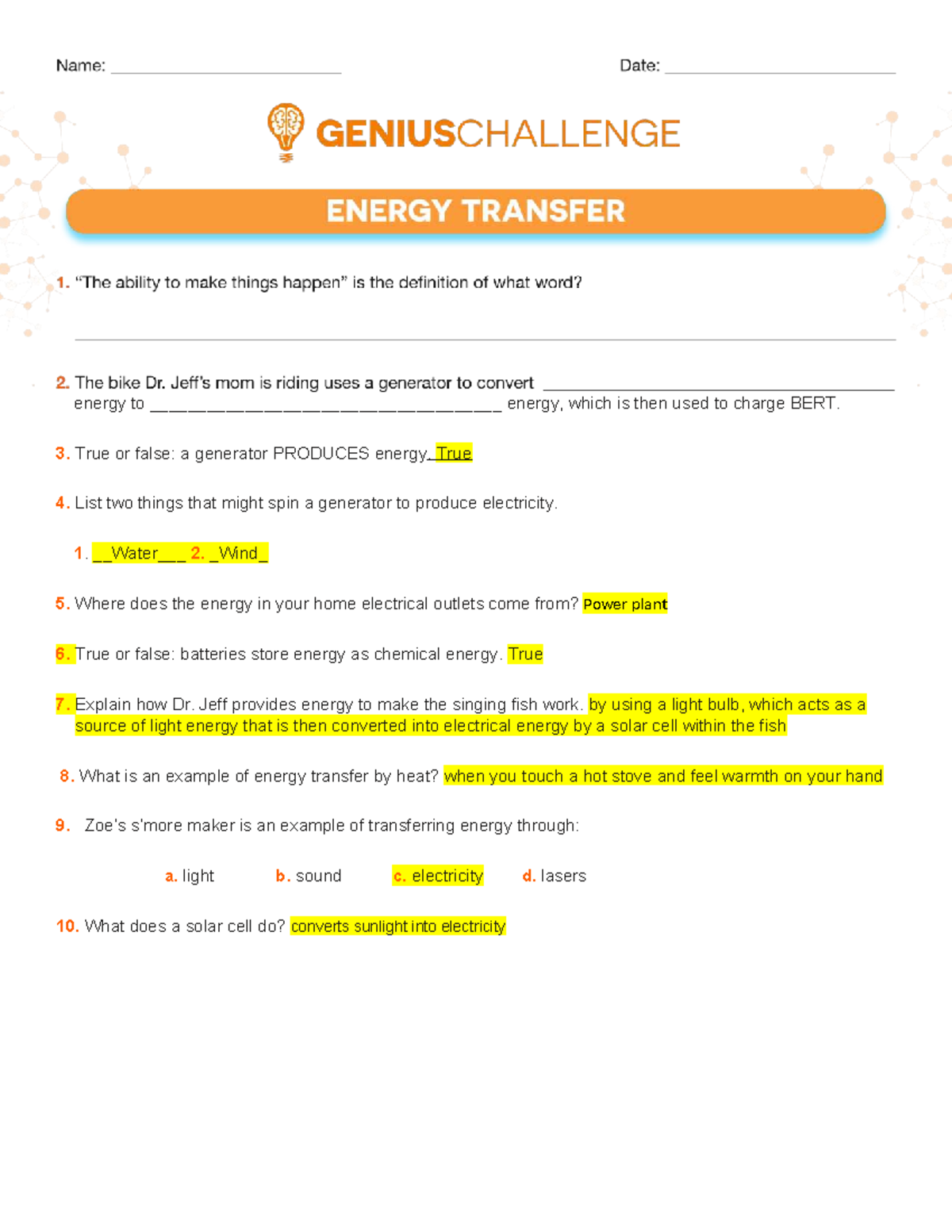 Energy Transfer Worksheet - GG 22 Final Exam - Studocu