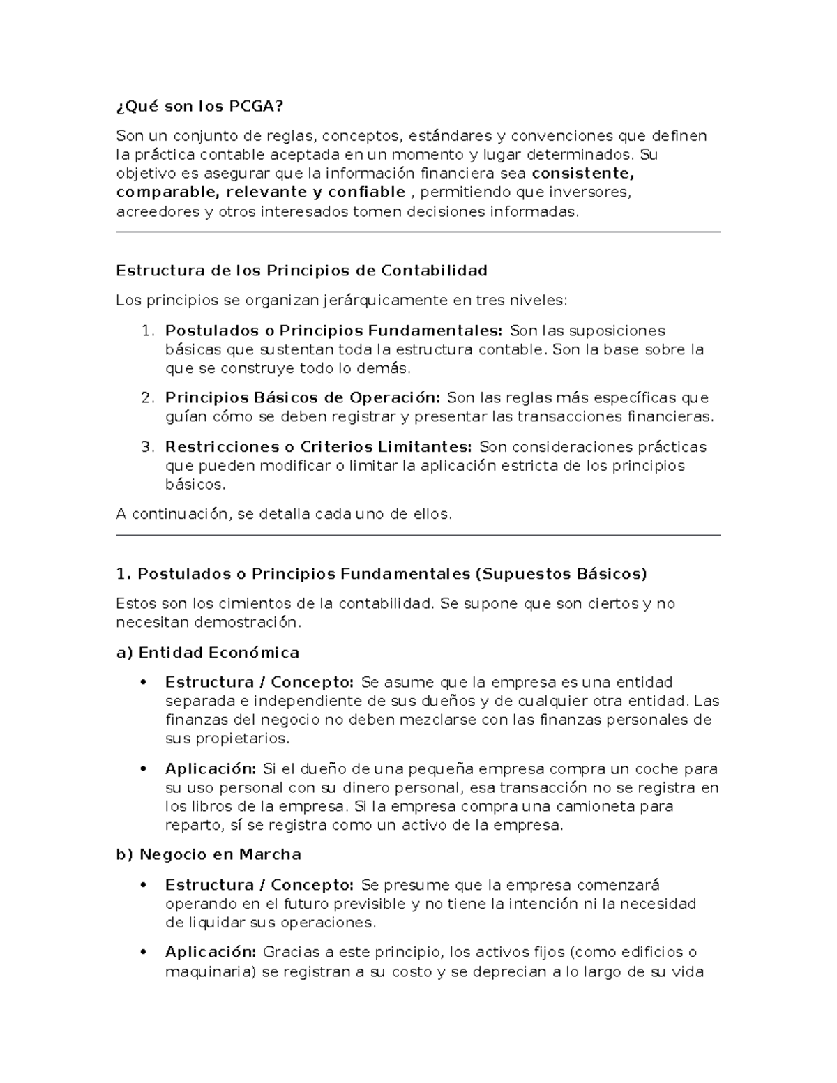 Principios de Contabilidad Generalmente Aceptados (PCGA) - Studocu