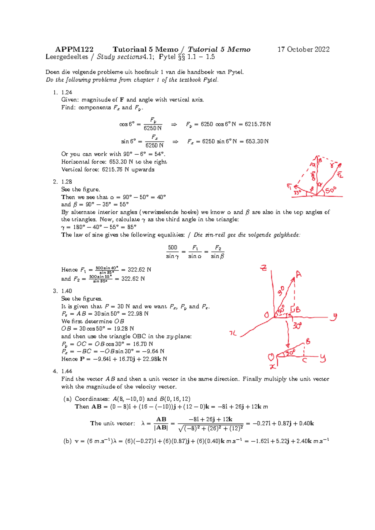 APPM122 Tutorial 5 Memo: Solutions to Chapter 1 Problems - Studocu