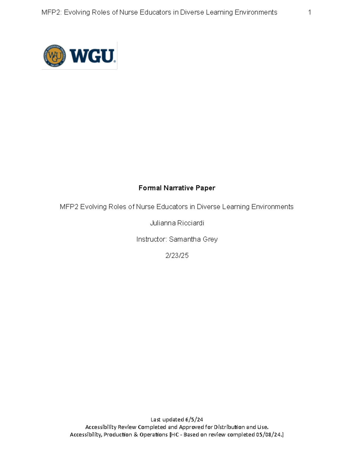 C918 Final Paper on Evolving Roles of Nurse Educators in Diverse ...