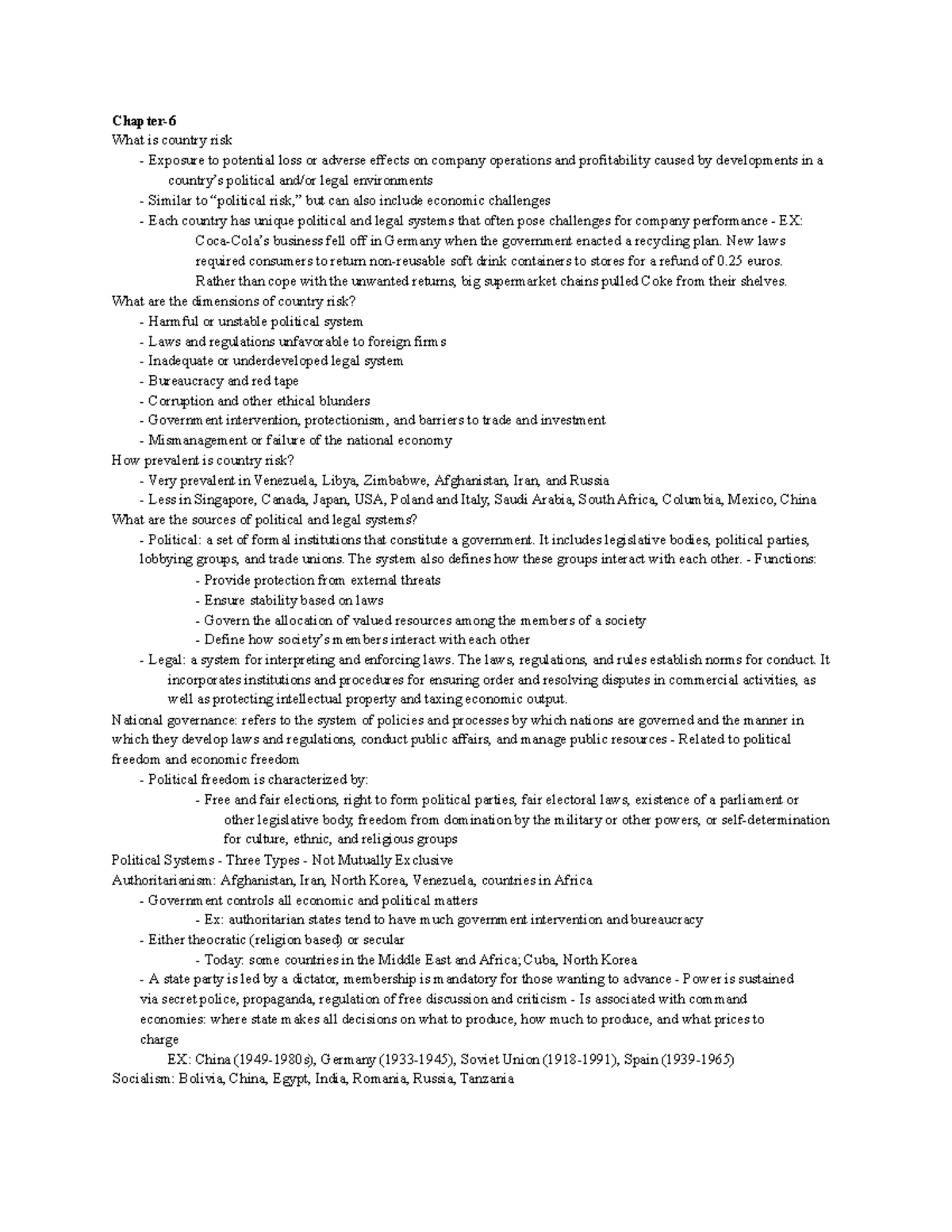 I BUS380 Exam 2 Study Guide: Understanding Country Risk Factors - Studocu