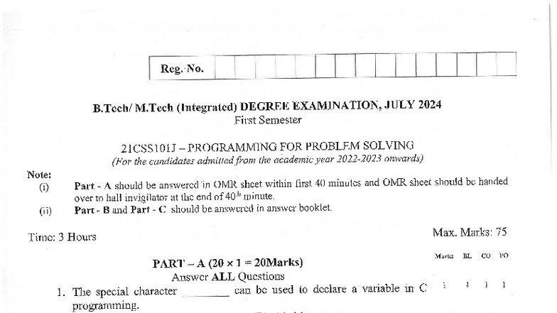 21CSS101J Final Exam: Programming for Problem Solving Notes - Studocu