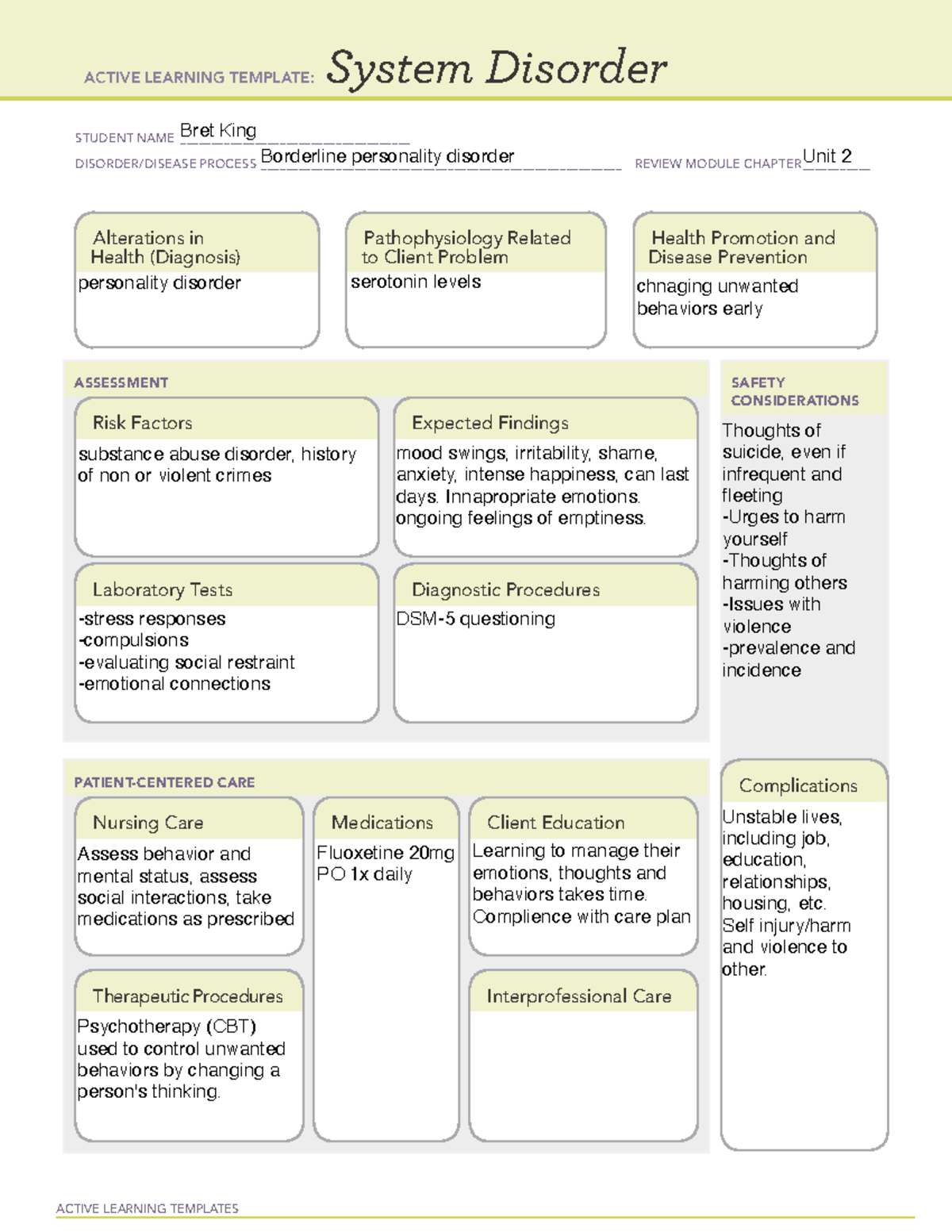 ATI Topic 7 MH - Active Learning Template for System Disorders - Studocu