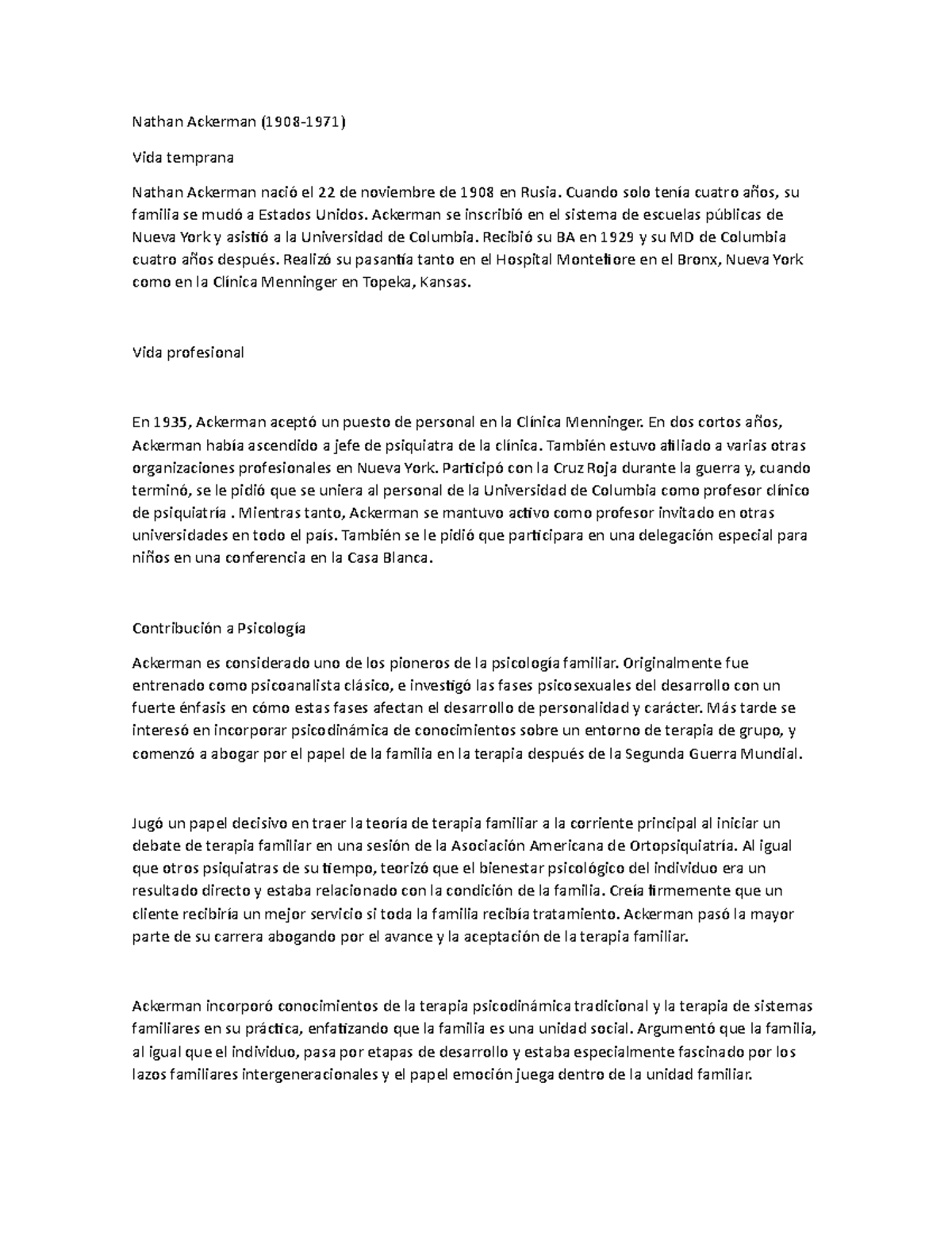 Ackerman y la Psicología Familiar: Vida, Contribuciones y Técnicas ...