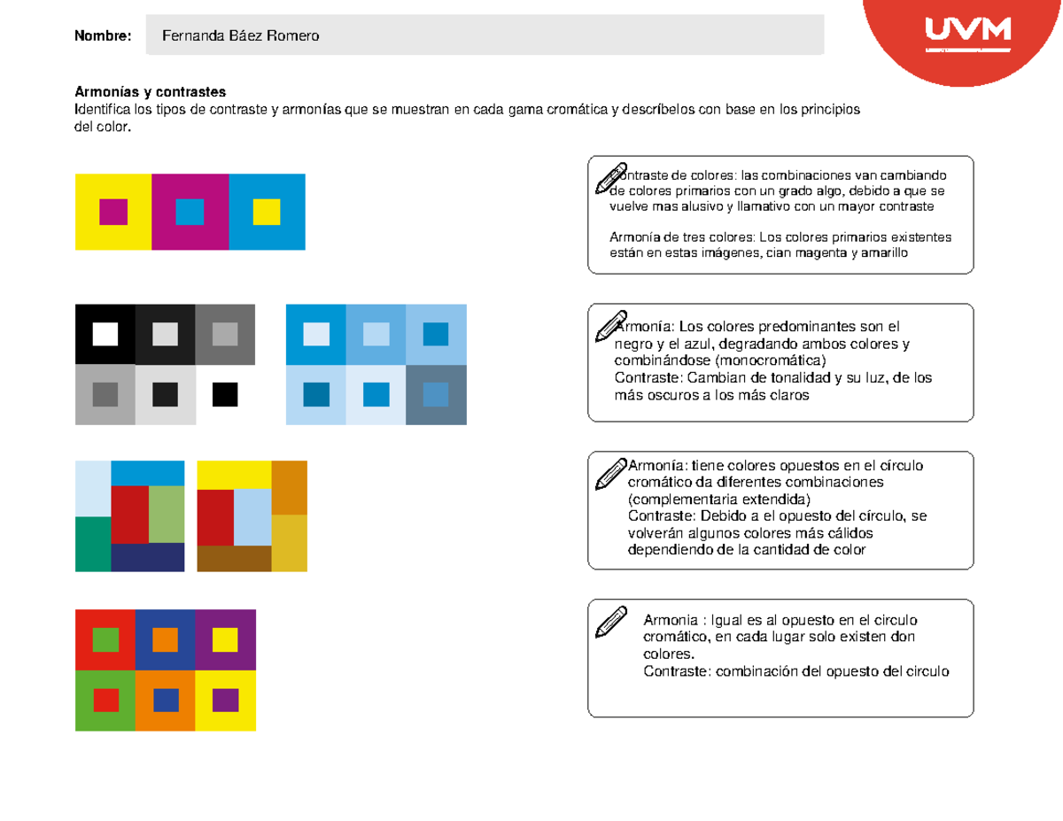 A4 FBR COL - Colorimetria - Nombre: Armonías y contrastes Identifica ...