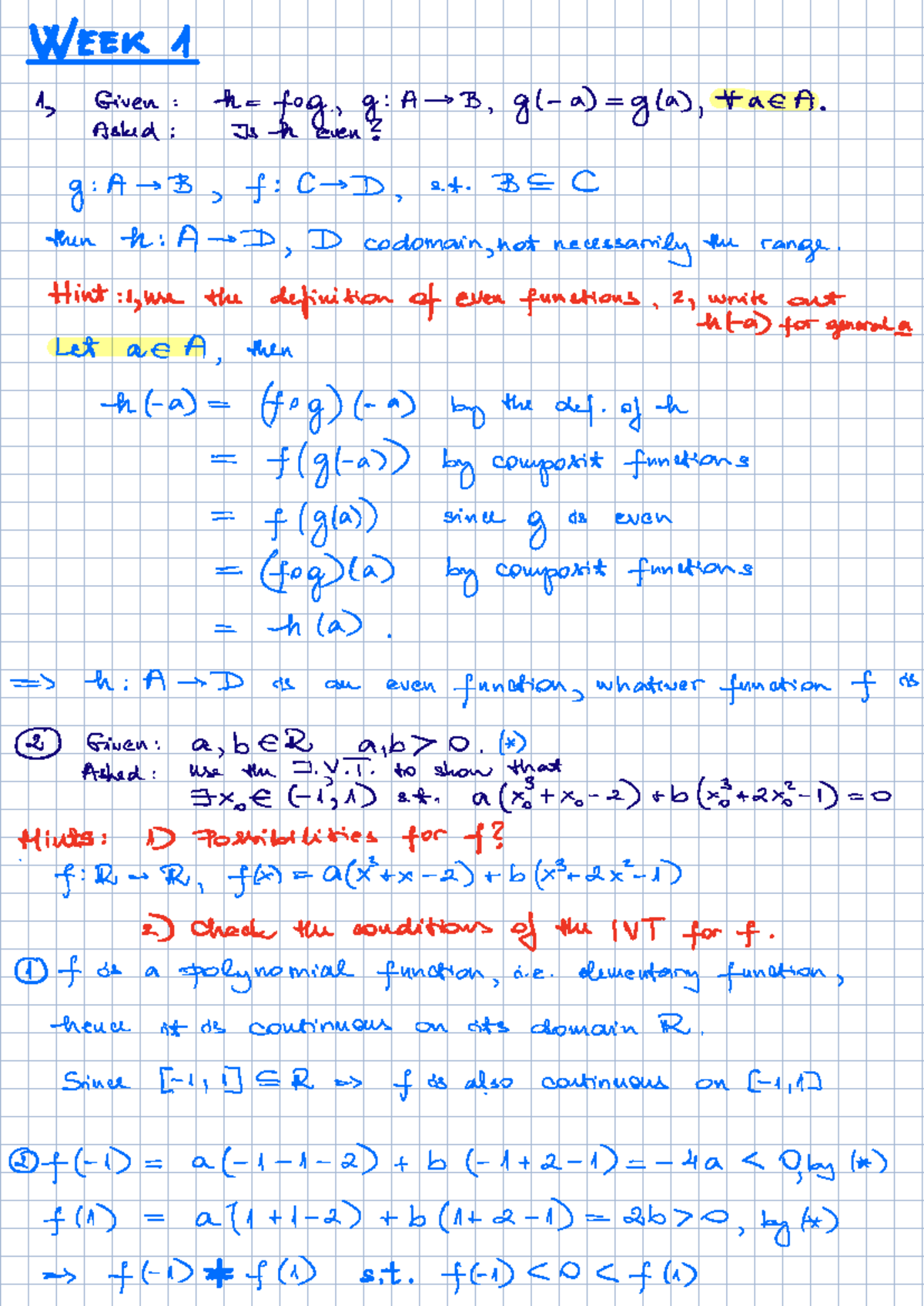 WEEK 1 & 2 Math Problem Set Solutions (Werkgroep Opgaven) - Studeersnel