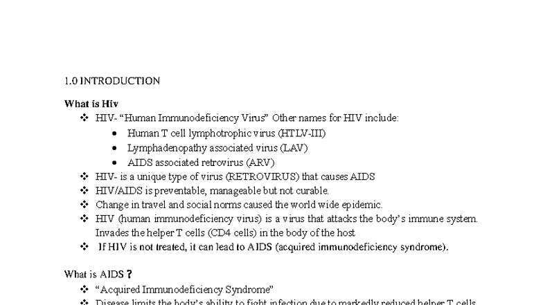 HIV Overview and History: Lesson 1 PS10/00001/25 - Studocu
