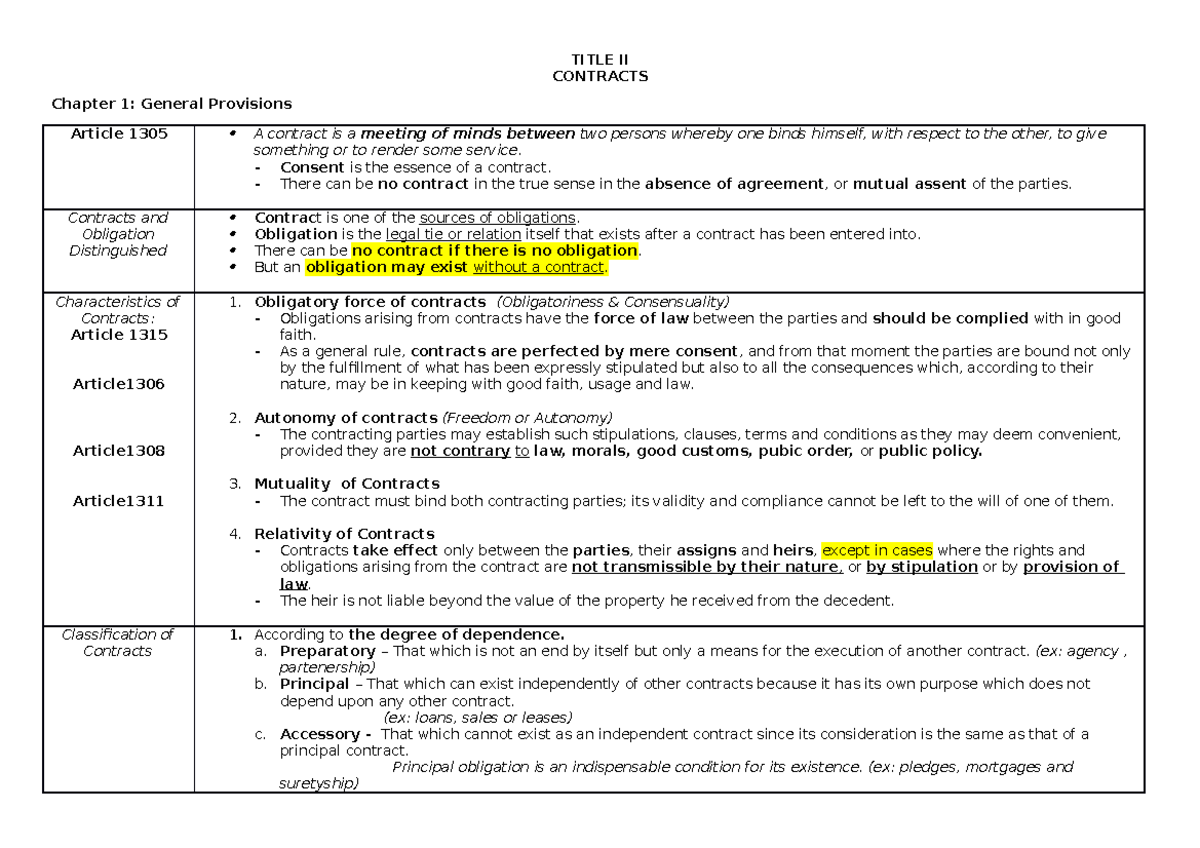 Contracts -Article-1305-1317 - TITLE II CONTRACTS Chapter 1: General Provisions Article 1305 A ...