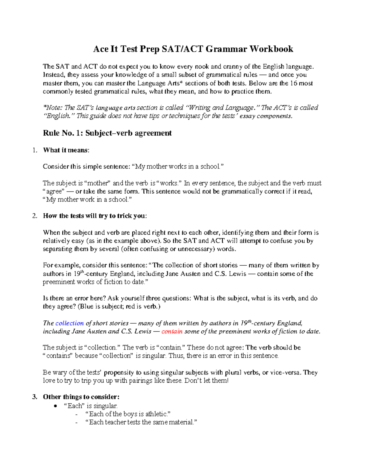 SAT & ACT Grammar Review: Key Rules & Practice Questions - Studocu