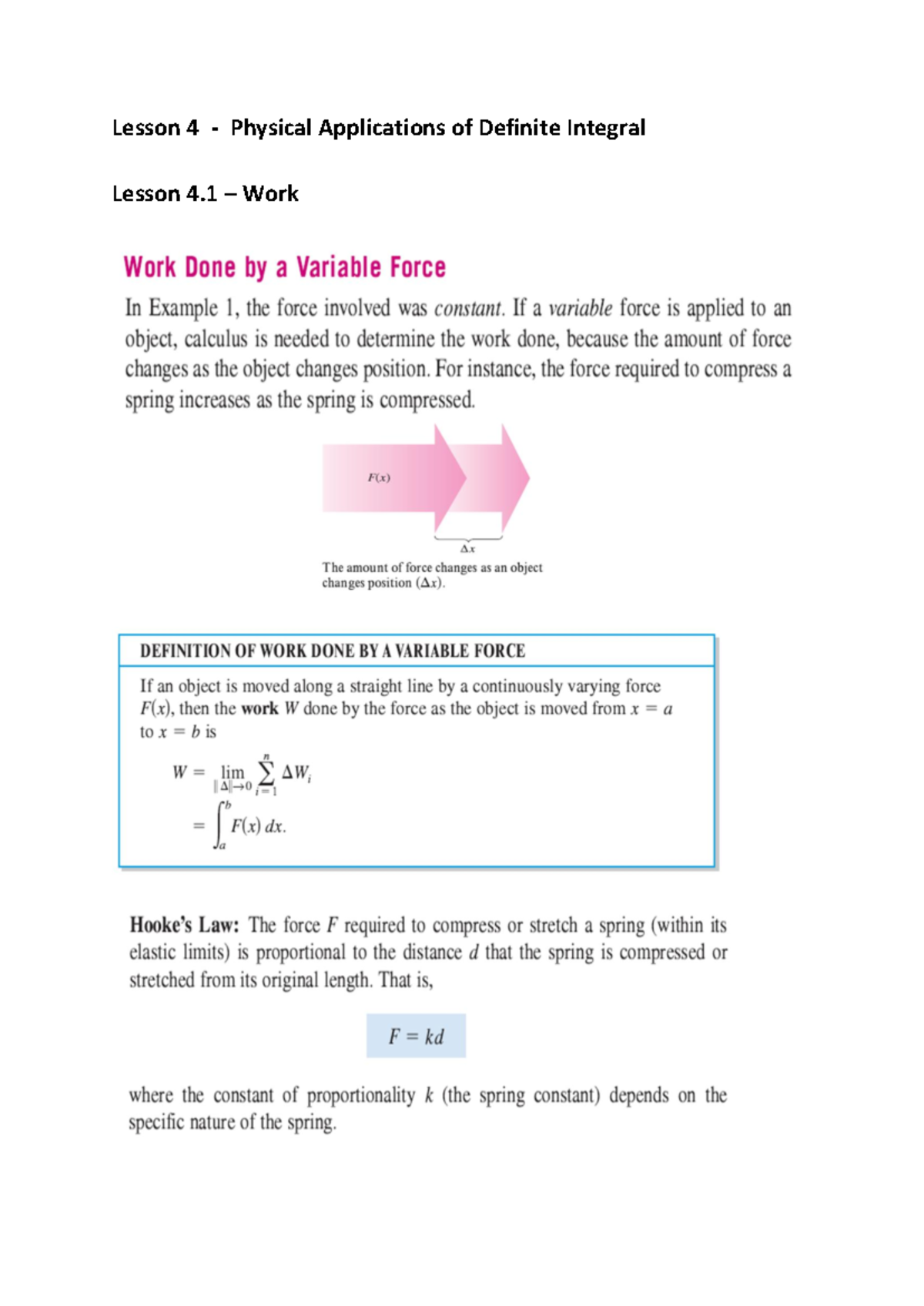 MATH 2E Lesson 4 - CALTECHMUWAH - Lesson 4 - Physical Applications of ...