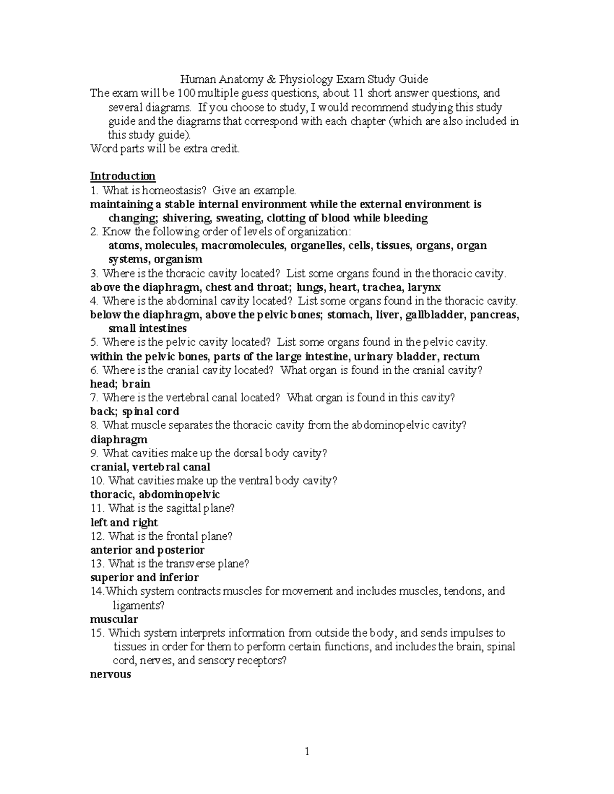 Human Anatomy & Physiology Exam Study Guide - Studocu