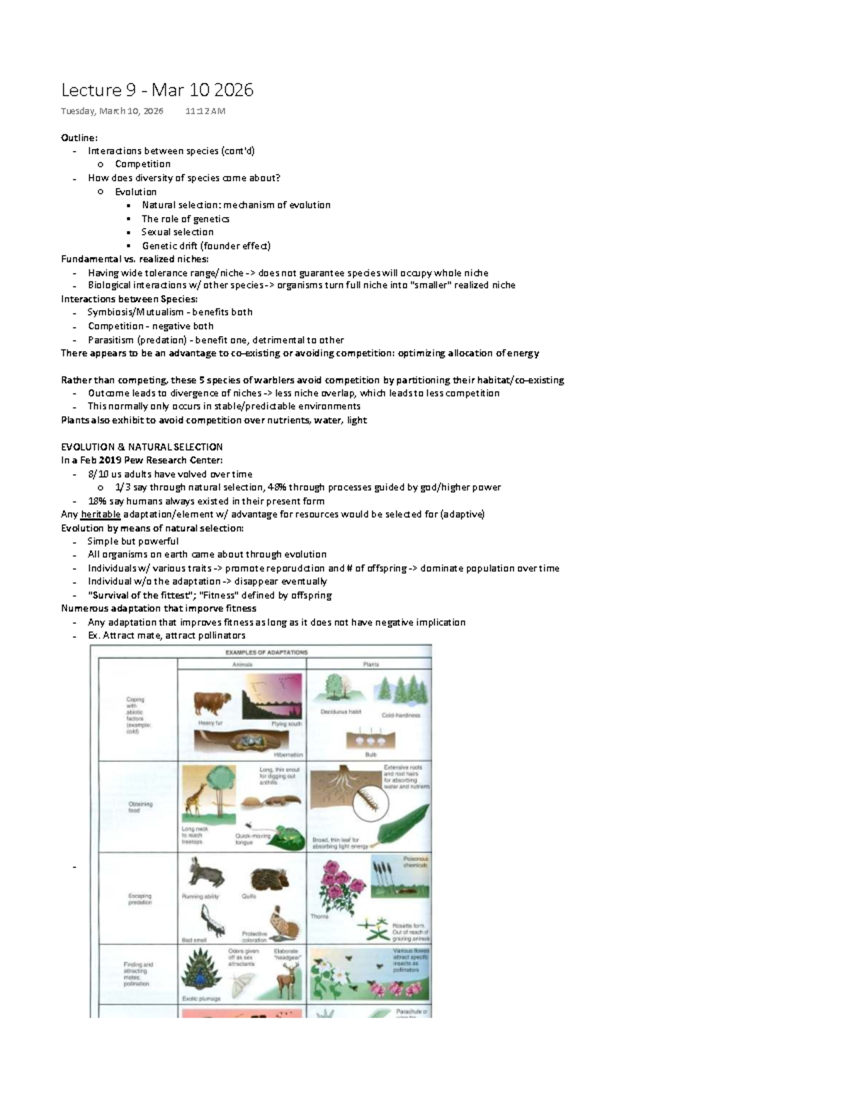 Lecture 9: Evolution and Natural Selection Overview - Studocu