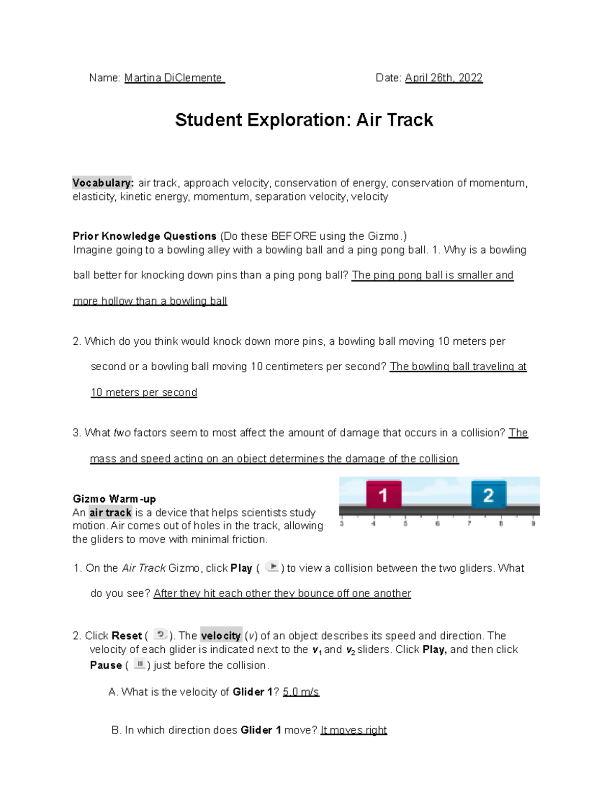 Air Track SE Gizmo Exploration Guide and Q&A - Studocu