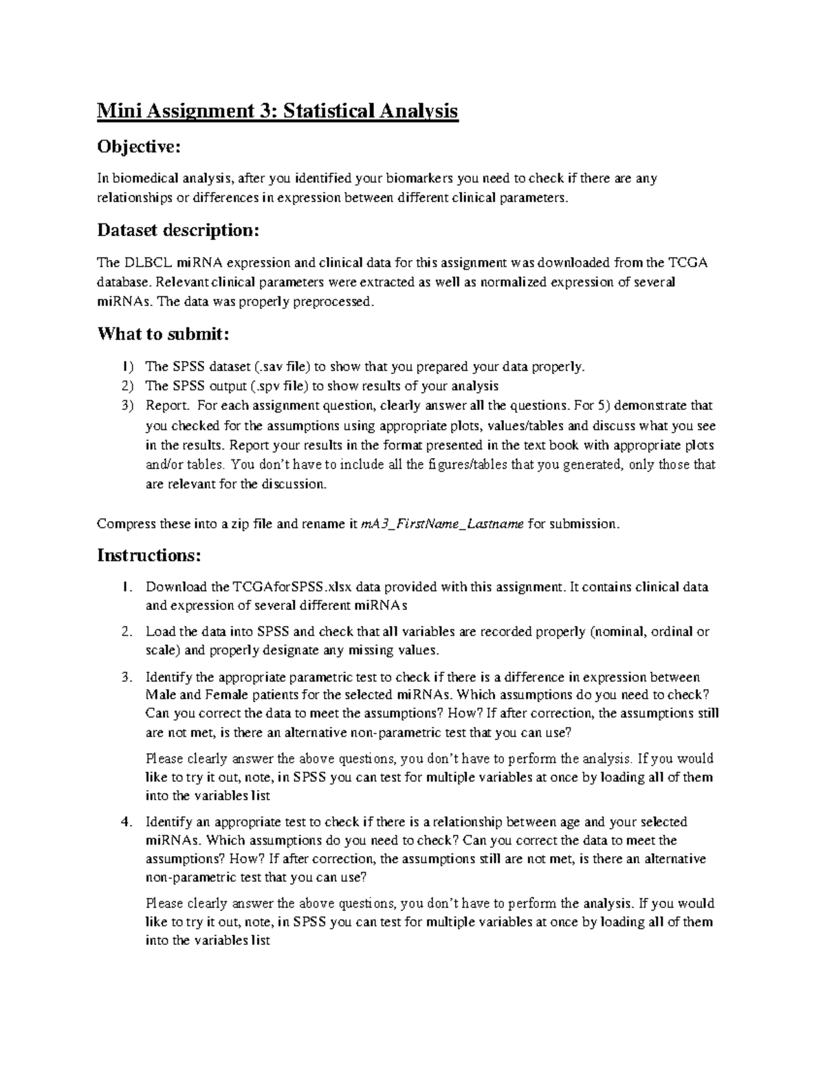 PATH411 Mini Assignment 3: Statistical Analysis of DLBCL miRNA Data - Studocu
