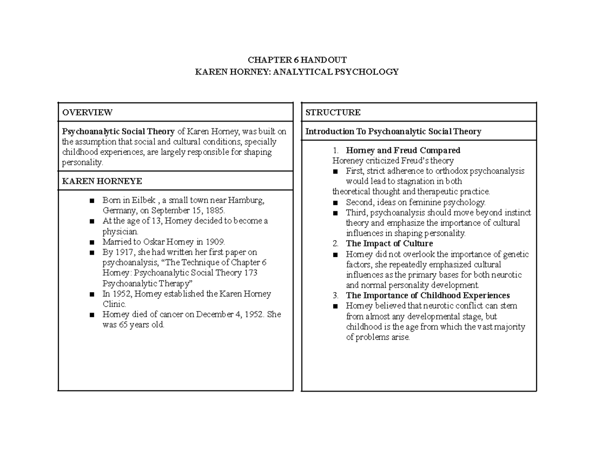 Chapter-6 -Karen-Horney- Handout-1 - CHAPTER 6 HANDOUT KAREN HORNEY ...