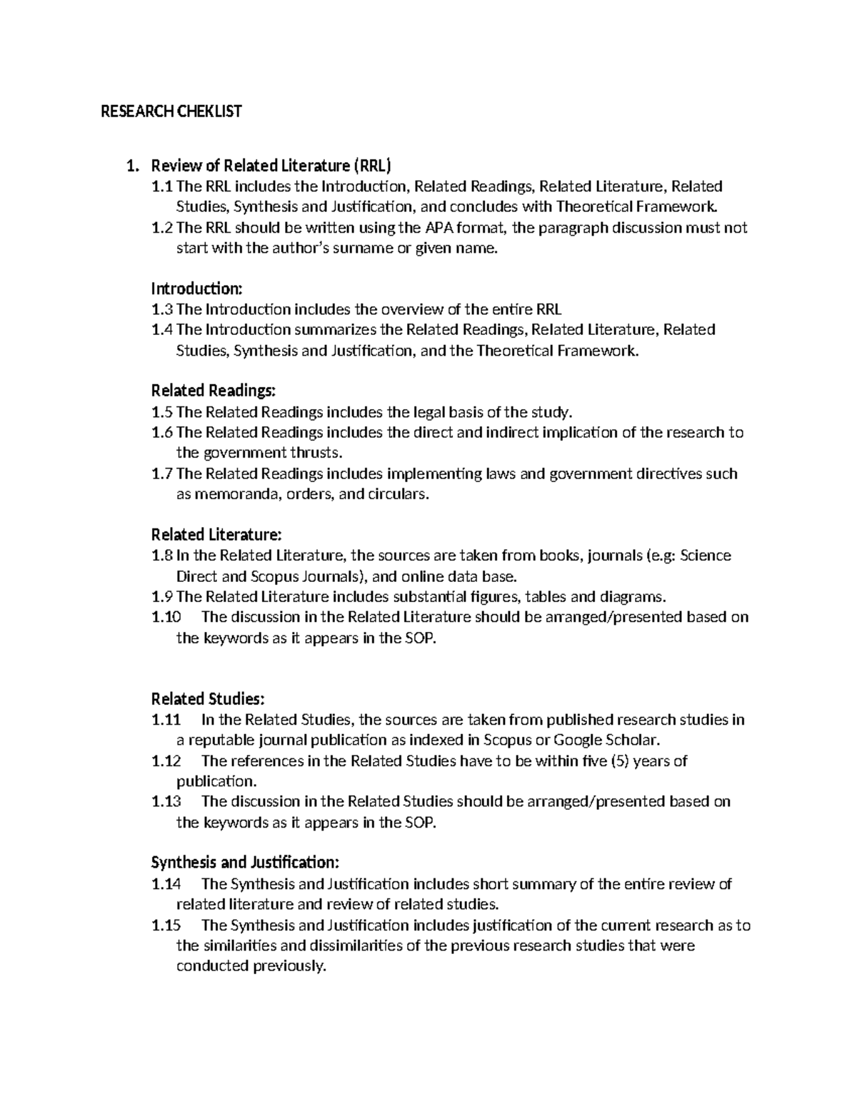 2. RRL Research Checklist: Structure & APA Formatting Guidelines - Studocu