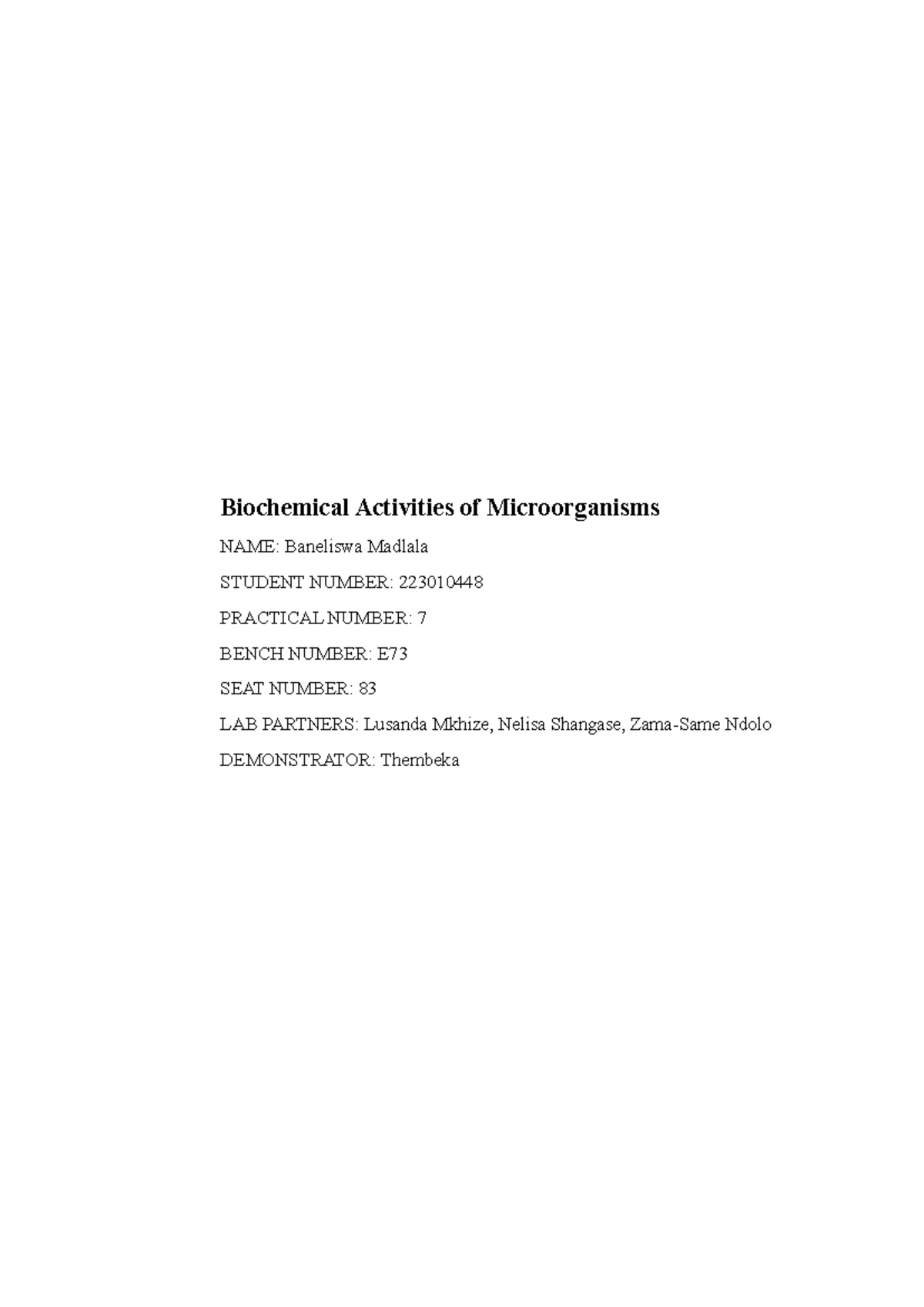Biochemical Activities of Microorganisms - Practical 7 (Micro Prac 7 ...