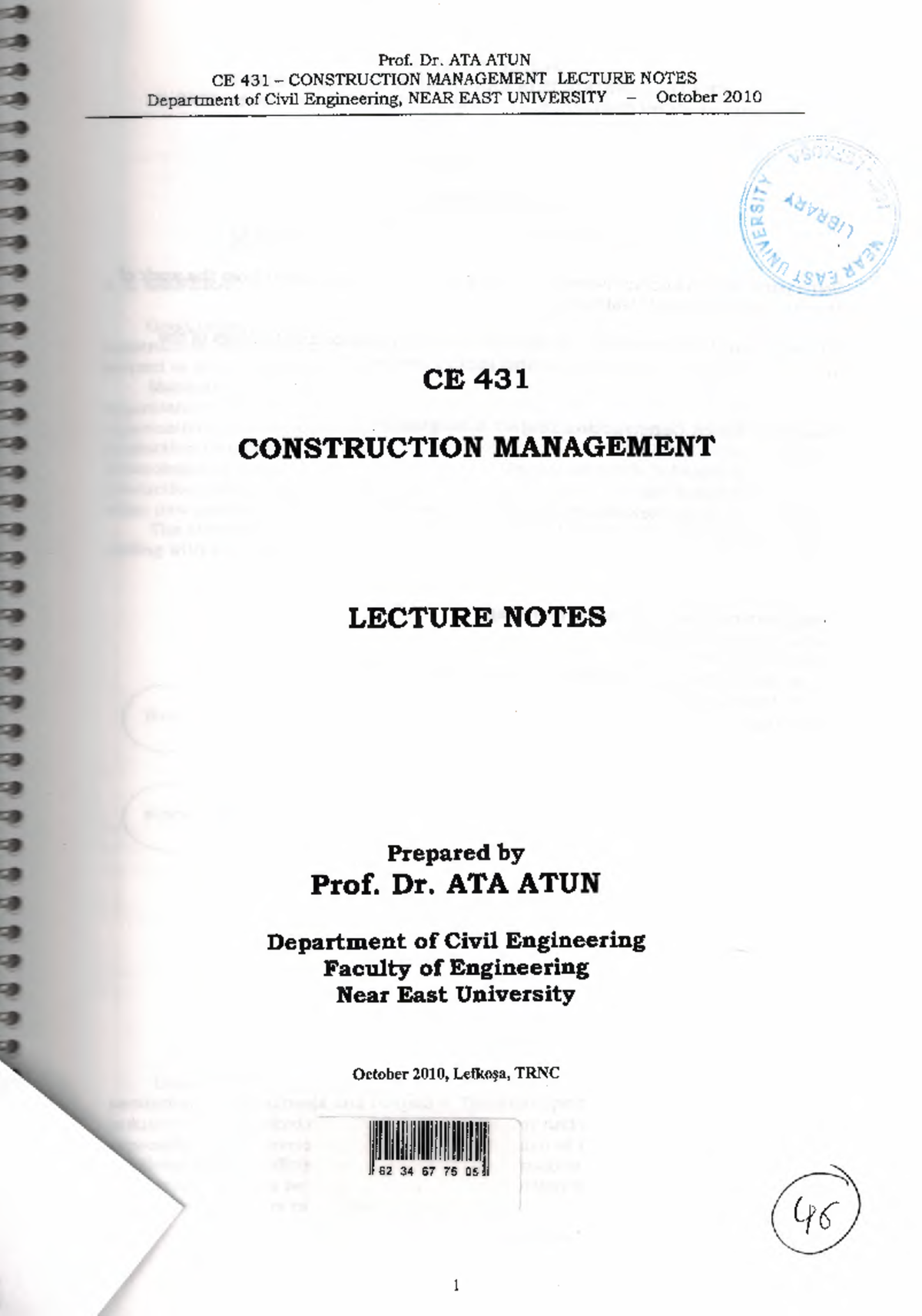 CE 431 - Comprehensive Lecture Notes on Construction Management - Studocu