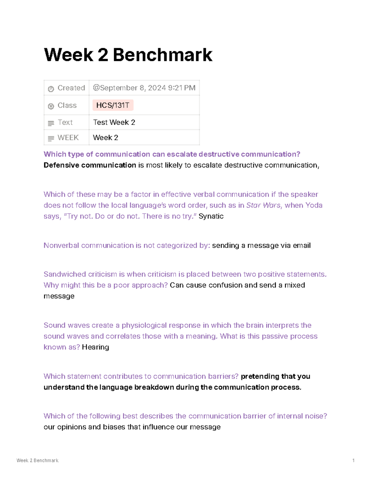 HCS 131 T Week 2 Communication Concepts and Barriers - Studocu