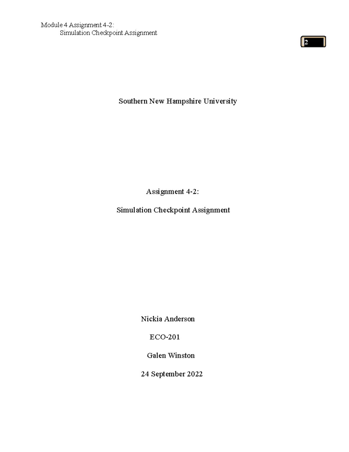 ECO-4-2 Simulation Checkpoint Assignment: Competitive Markets Overview ...