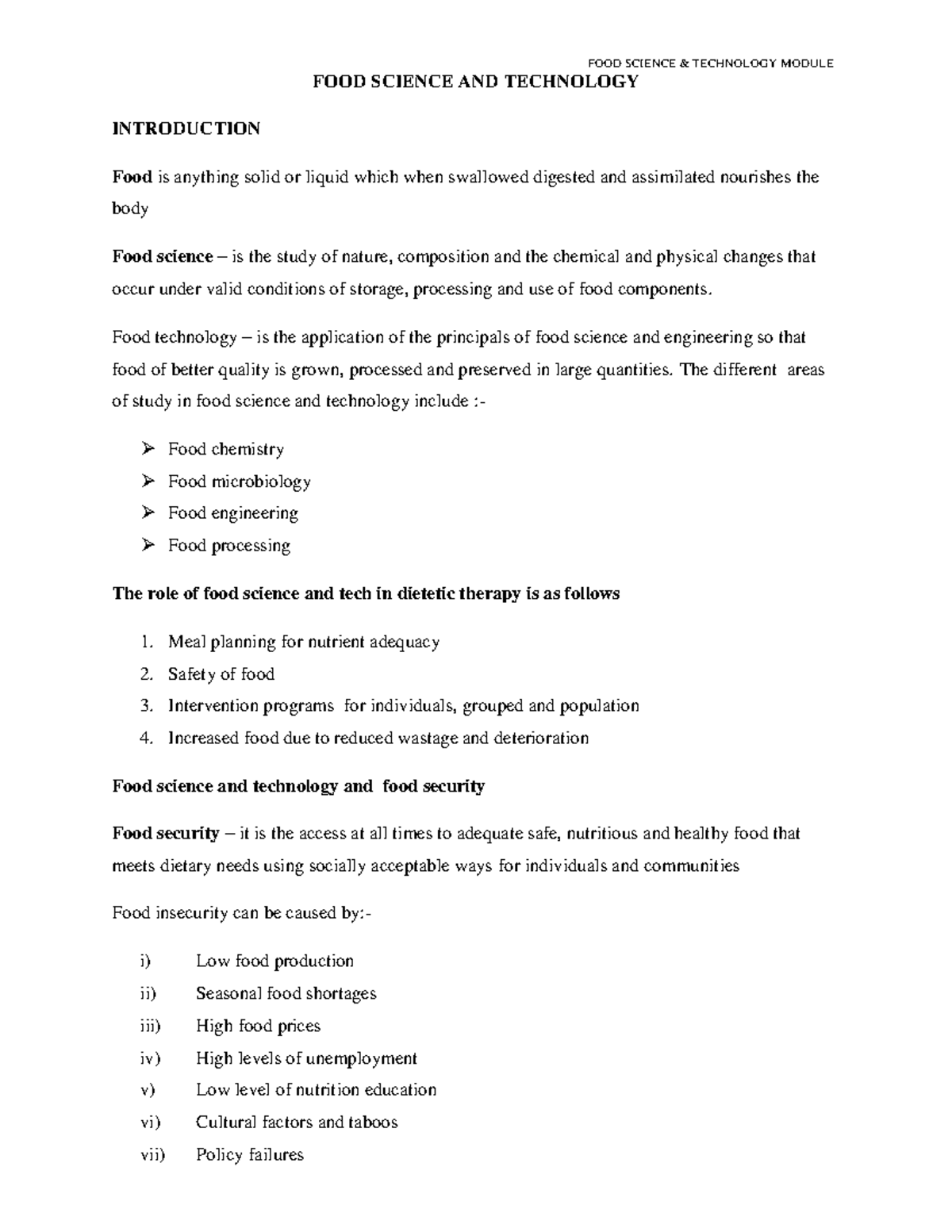FOOD Science AND Technology. Module pdf - FOOD SCIENCE TECHNOLOGY ...