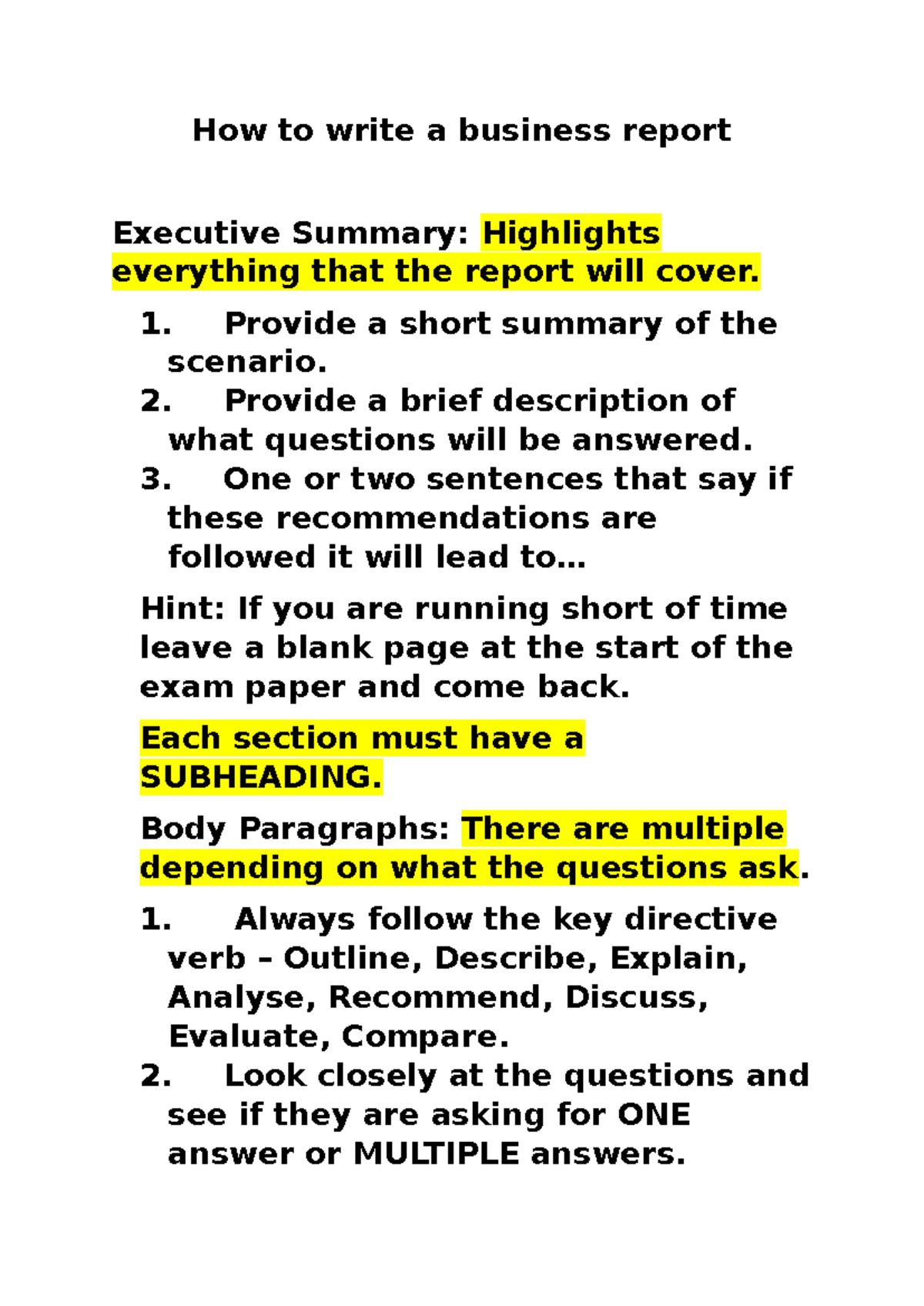 BUS 101: How to Write a Business Report - Key Guidelines - Studocu