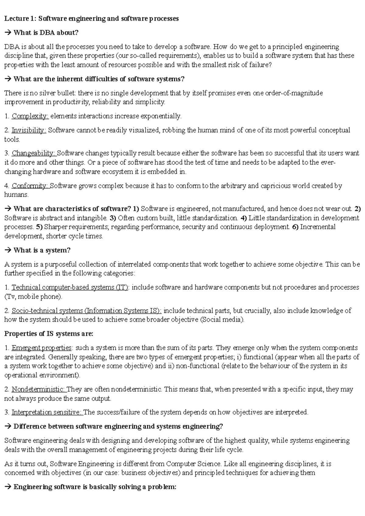 DBA Final Exam Lecture Notes: Software Engineering Insights - Studeersnel