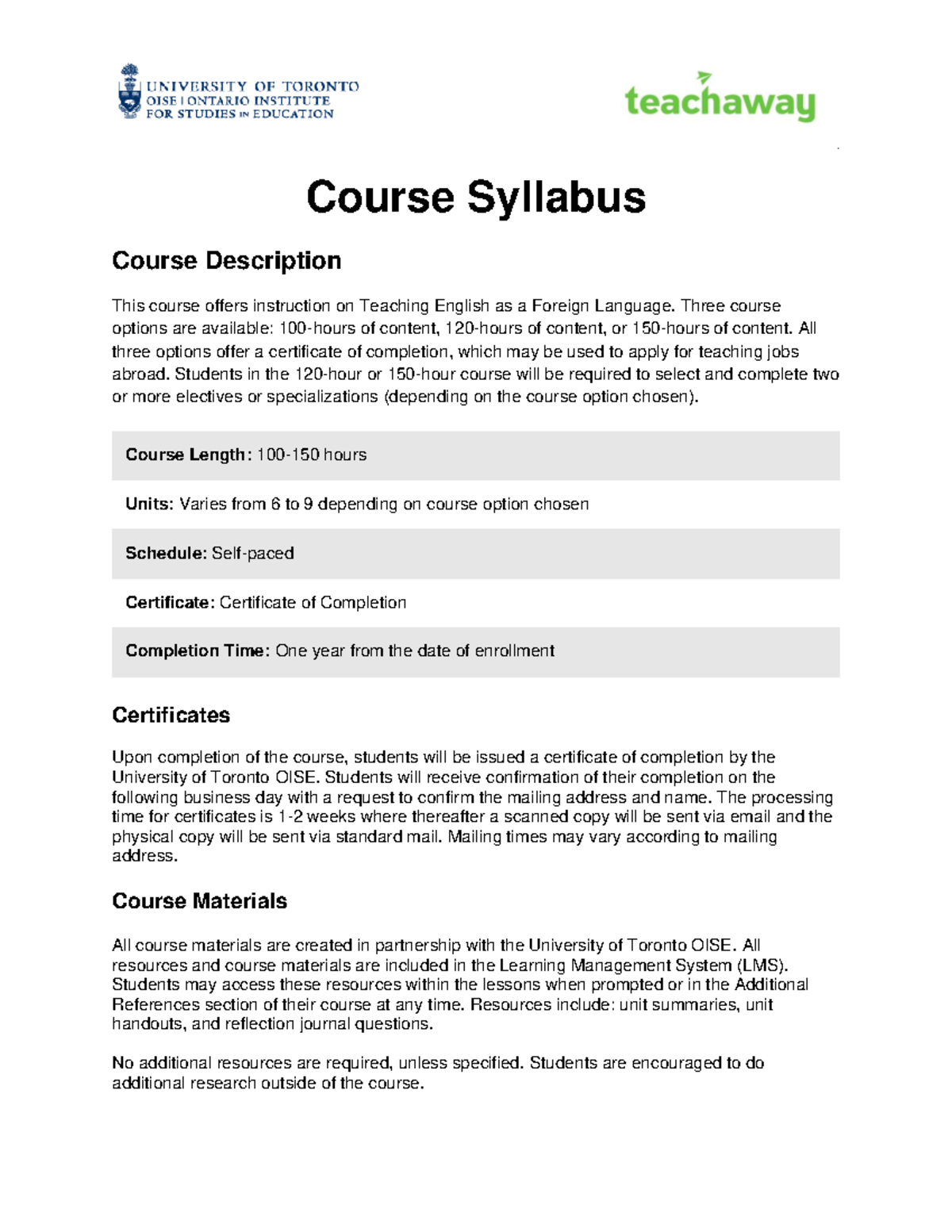 OISE TEFL Syllabus - yes. - Course Syllabus Course Description This ...