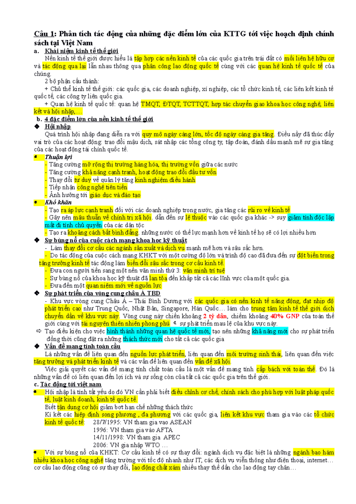 Phân Tích Tác Động KTTG Đến Hoạch Định Chính Sách VN - KTQT 2023 - Studocu