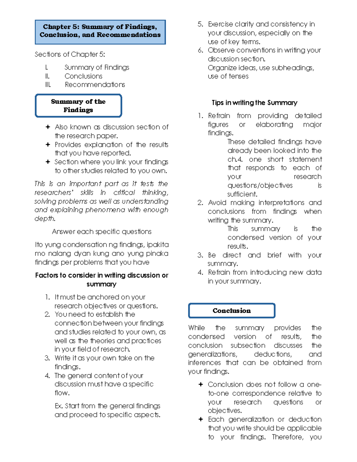 Chapter 5: Summary, Conclusions, and Recommendations Notes - Studocu