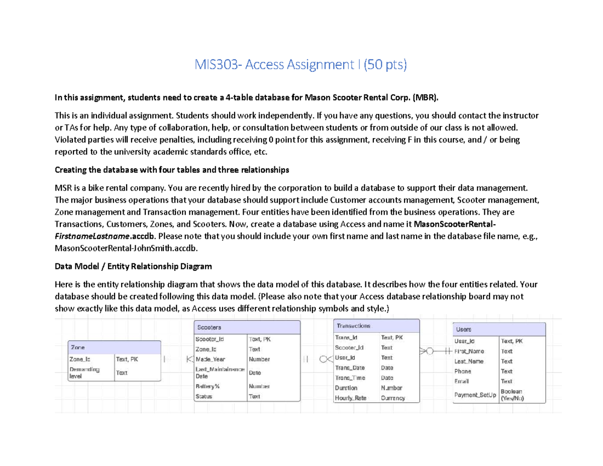 Access Assignment I: Database Creation for MBR (50 pts) - Studocu