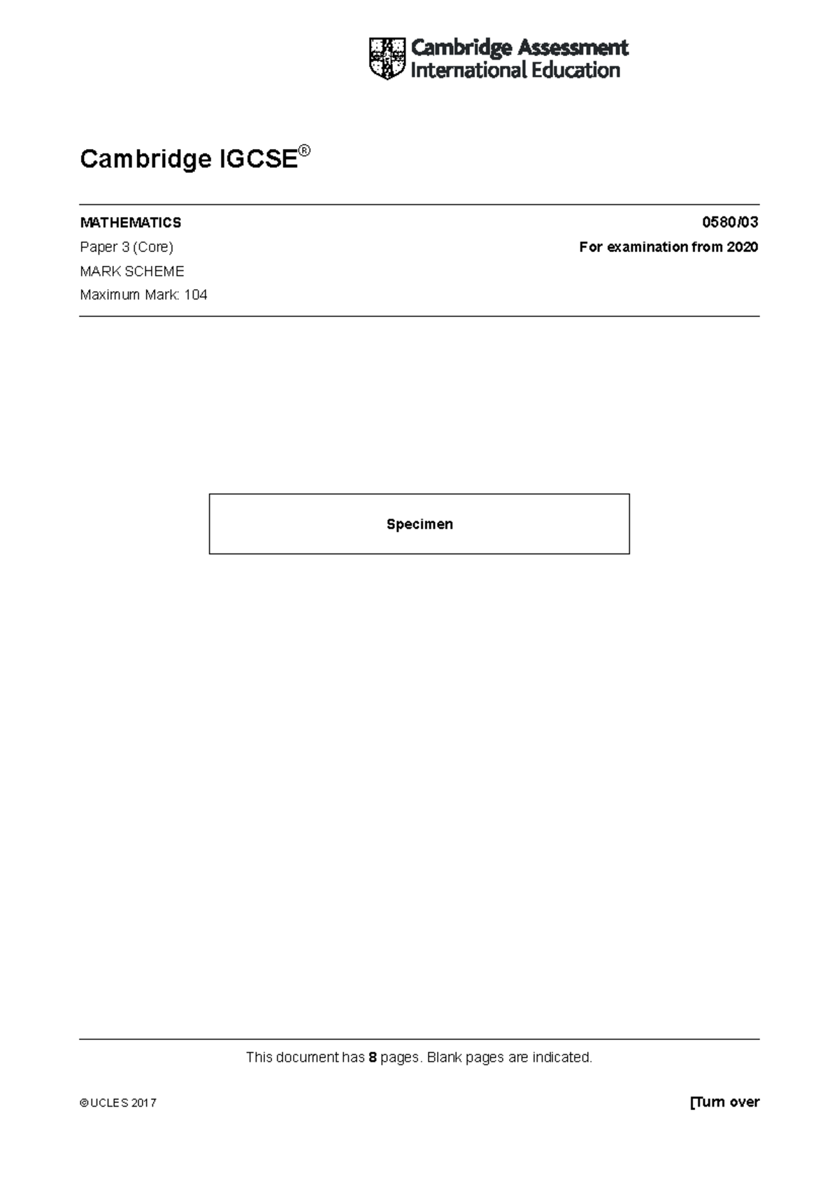 Cambridge IGCSE Math Paper 3 (Core) 2020 Answer Key & Marking Scheme ...
