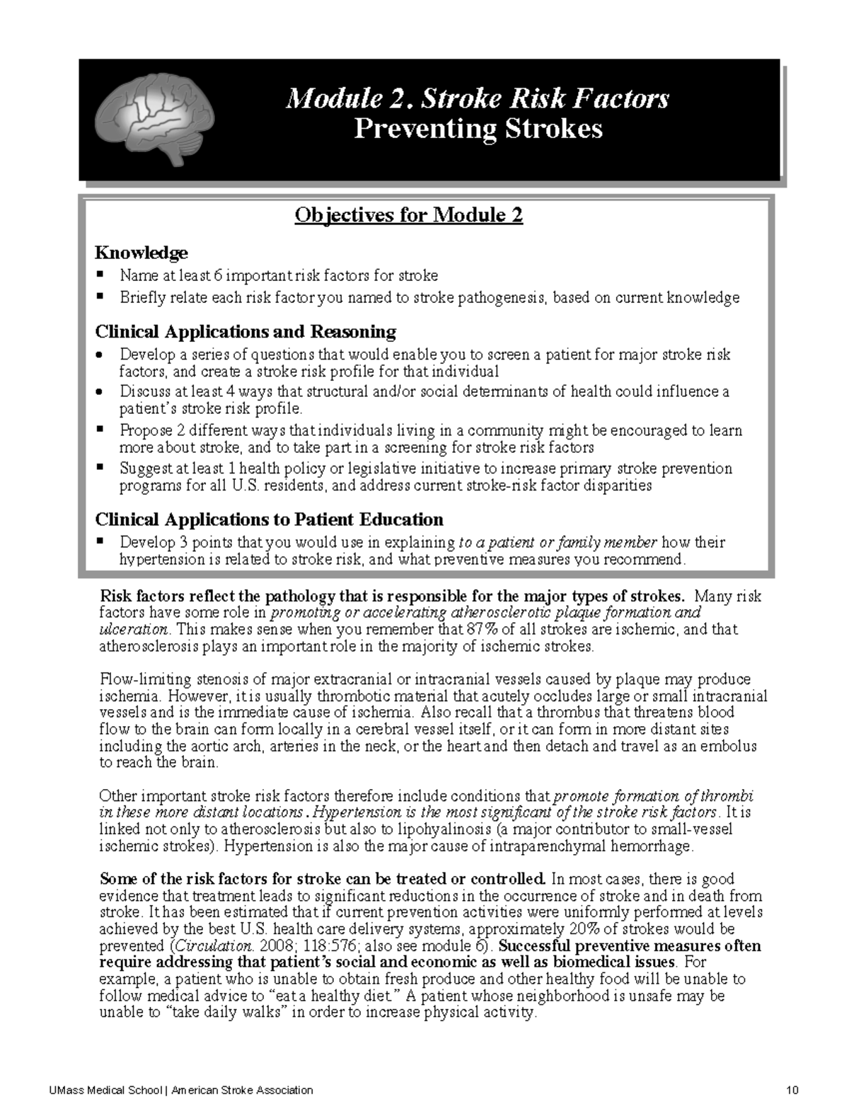 Module 2: Understanding Stroke Risk Factors and Prevention Strategies ...
