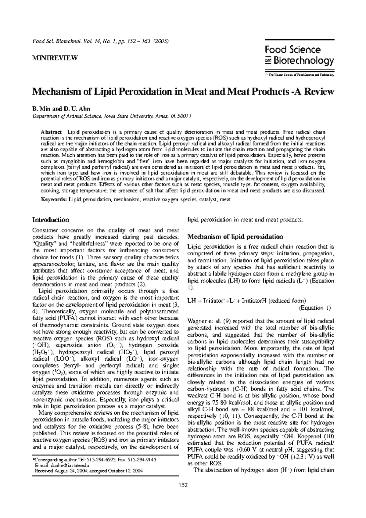 Mechanism of Lipid Peroxidation in Meat and Meat Products -A Review ...
