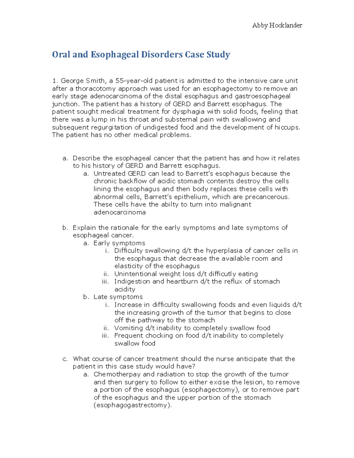 Oral Esoph CS Ch45 student - Abby Hocklander Oral and Esophageal ...