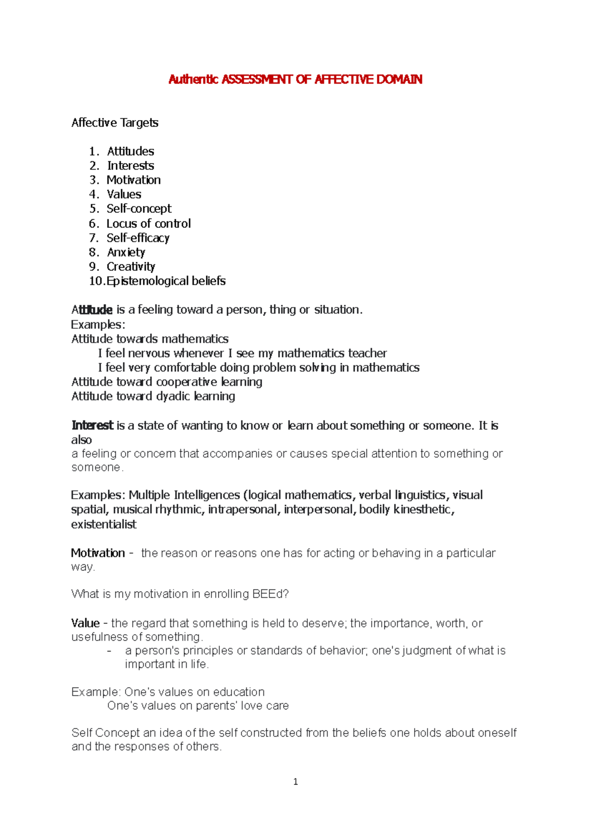 Assessment-Affective-Domain - Authentic ASSESSMENT OF AFFECTIVE DOMAIN ...