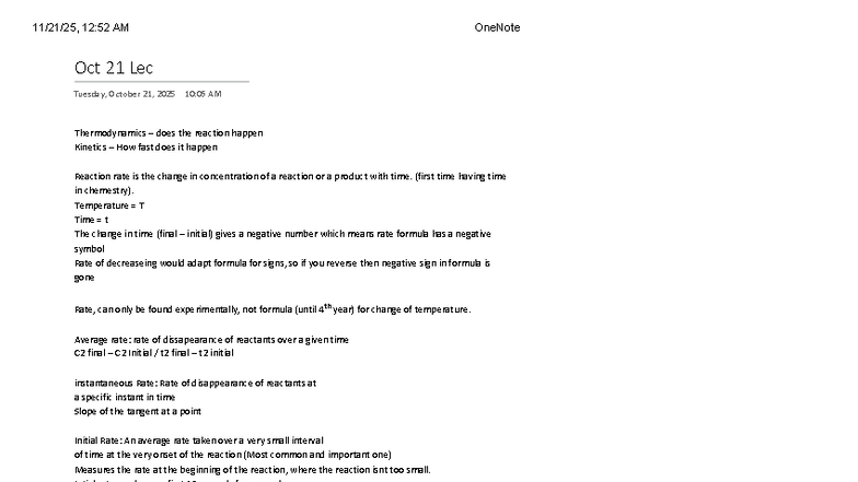 Thermodynamics & Kinetics Notes - CHEM 101 - Oct 13 Lecture - Studocu