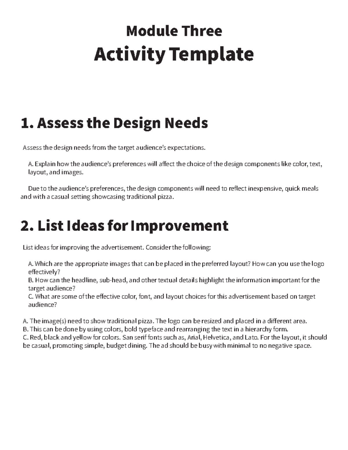 GRA 280 Module Three Activity: Advertisement Design Assessment Template - Studocu
