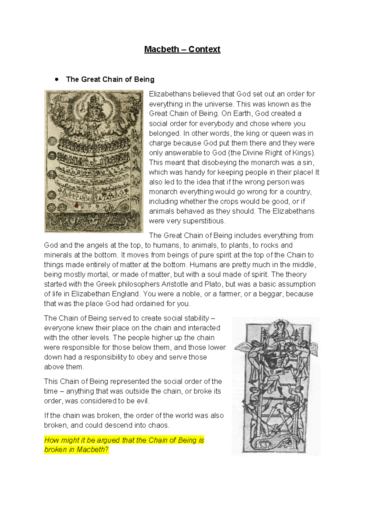 Macbeth Context: The Great Chain of Being & Divine Right of Kings - Studocu
