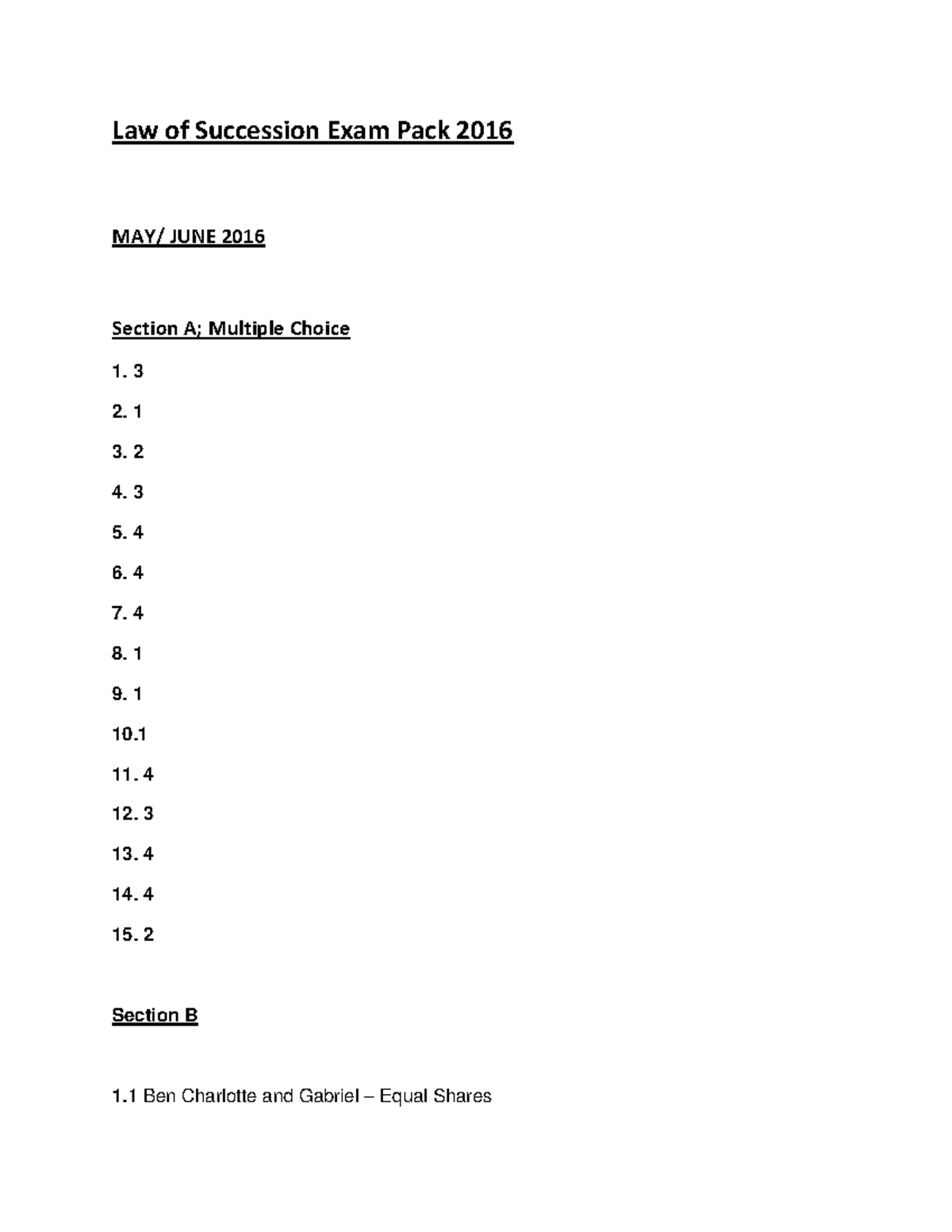 Law of Succession Exam Pack May/June: Key Concepts & Case Studies - Studocu