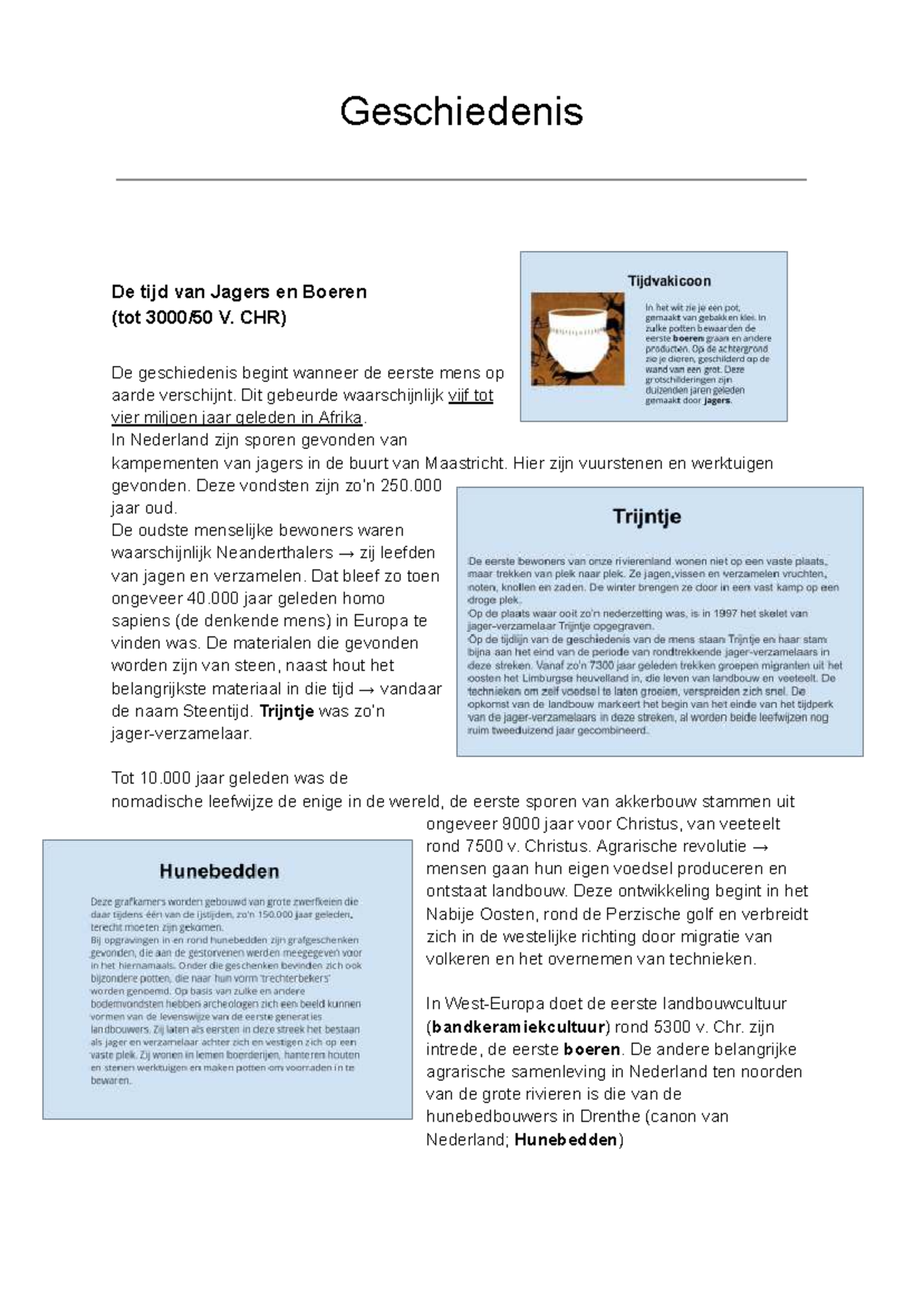 Geschiedenis: De Tijd van Jagers en Boeren tot V. Chr. - Studeersnel