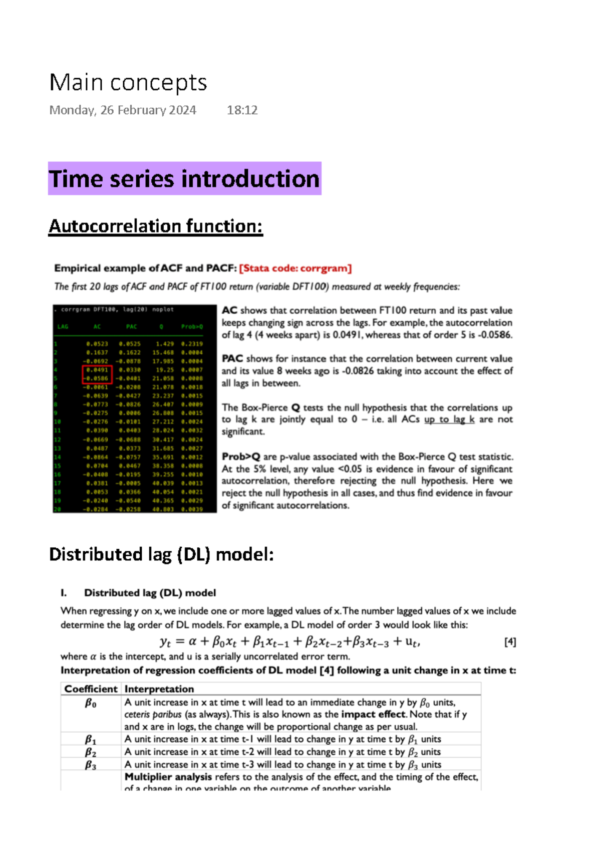Key Concepts in Time Series Analysis: ARDL & Serial Correlation - Studocu