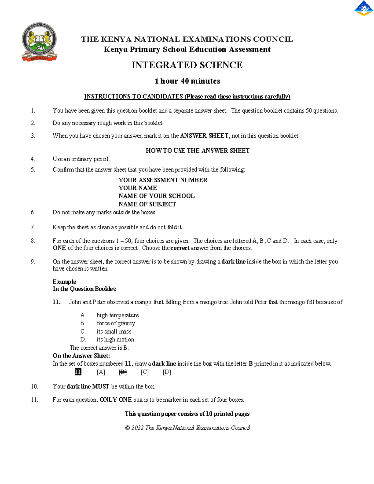Integrated Science Grade 6 Sample Assessment Questions - Studocu