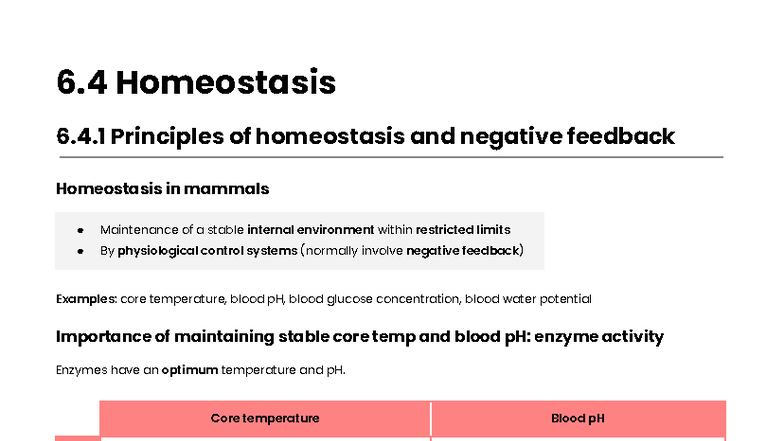 NEW-Homeostasis: Principles & Feedback Mechanisms (Biology 6.4) - Studocu