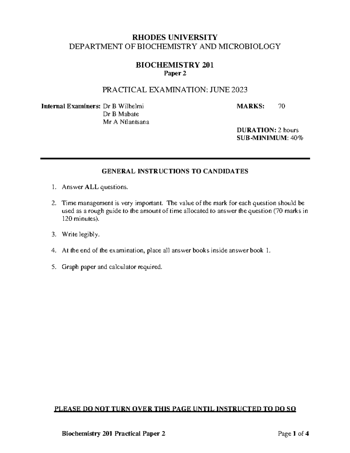 BCH 201 Practical Exam Paper 2 June 2023: Key Concepts & Questions ...