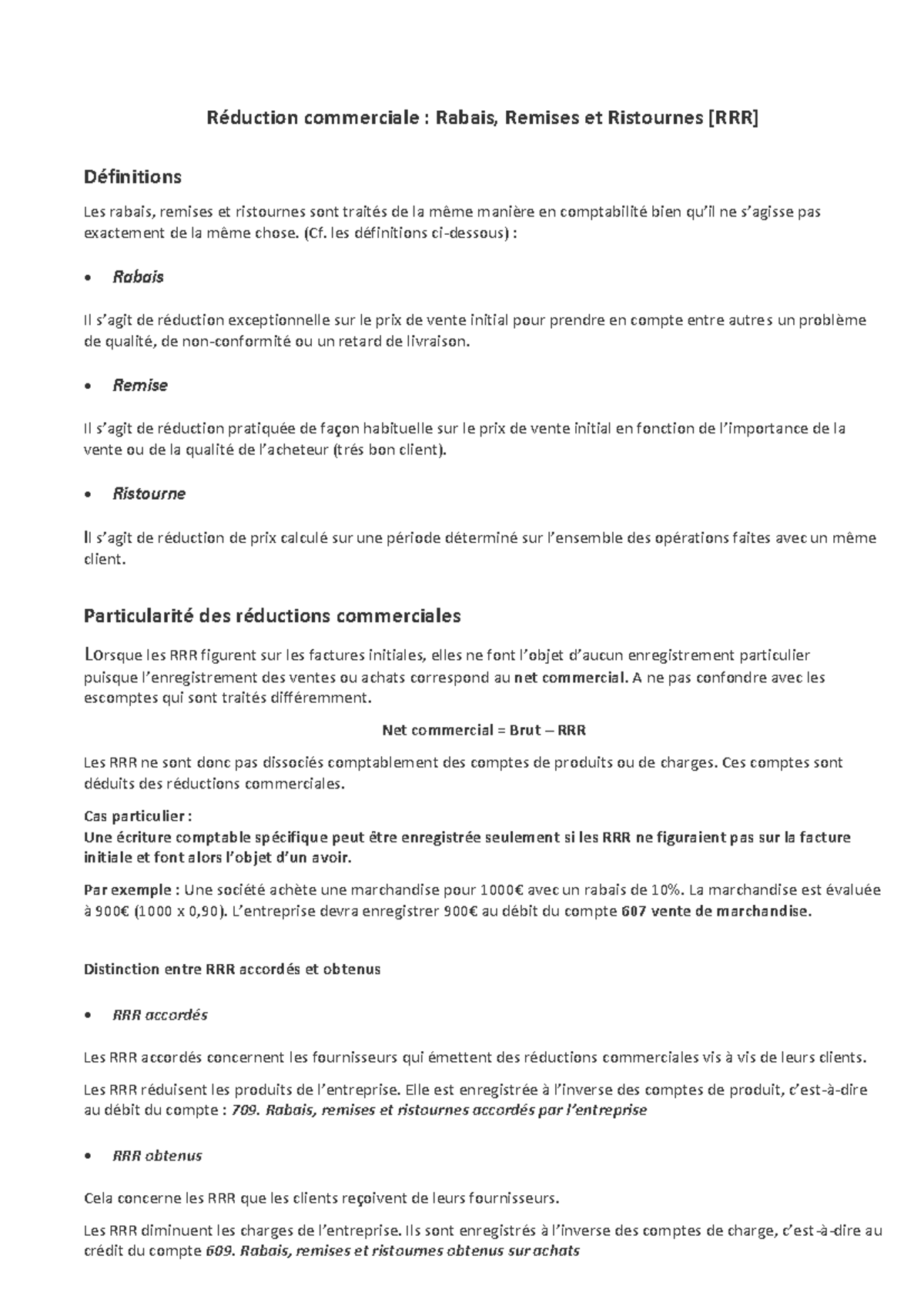 Réduction Commerciale : Comprendre Rabais, Remises et Ristournes - Studocu