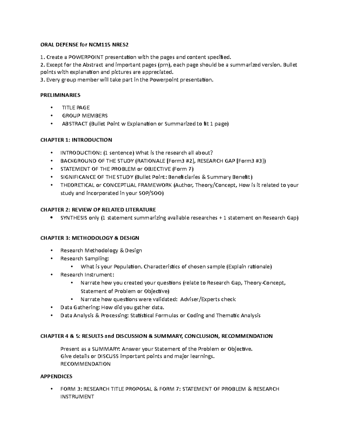 NCM115 Oral Defense Presentation Guidelines and Structure - Studocu