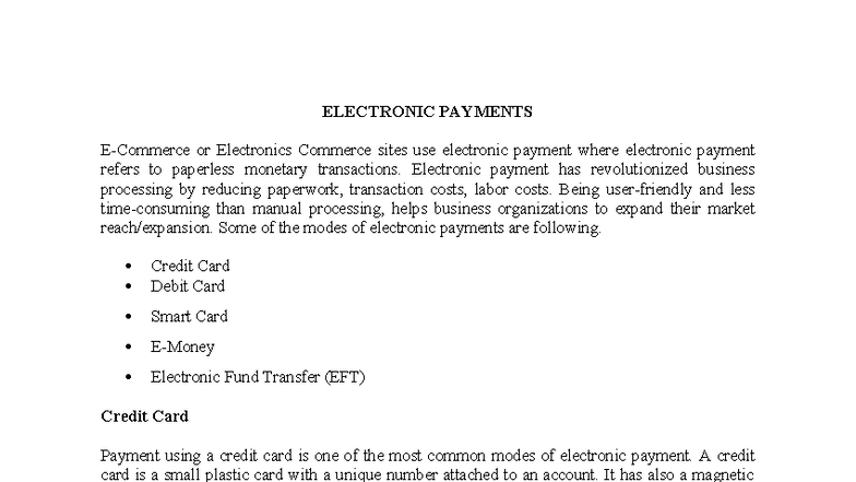 ELECTRONIC PAYMENTS: Overview of Online Payment Methods - Studocu