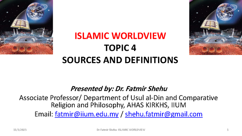 UNGS1301 - Islamic Worldview: Sources and Definitions Overview - Studocu